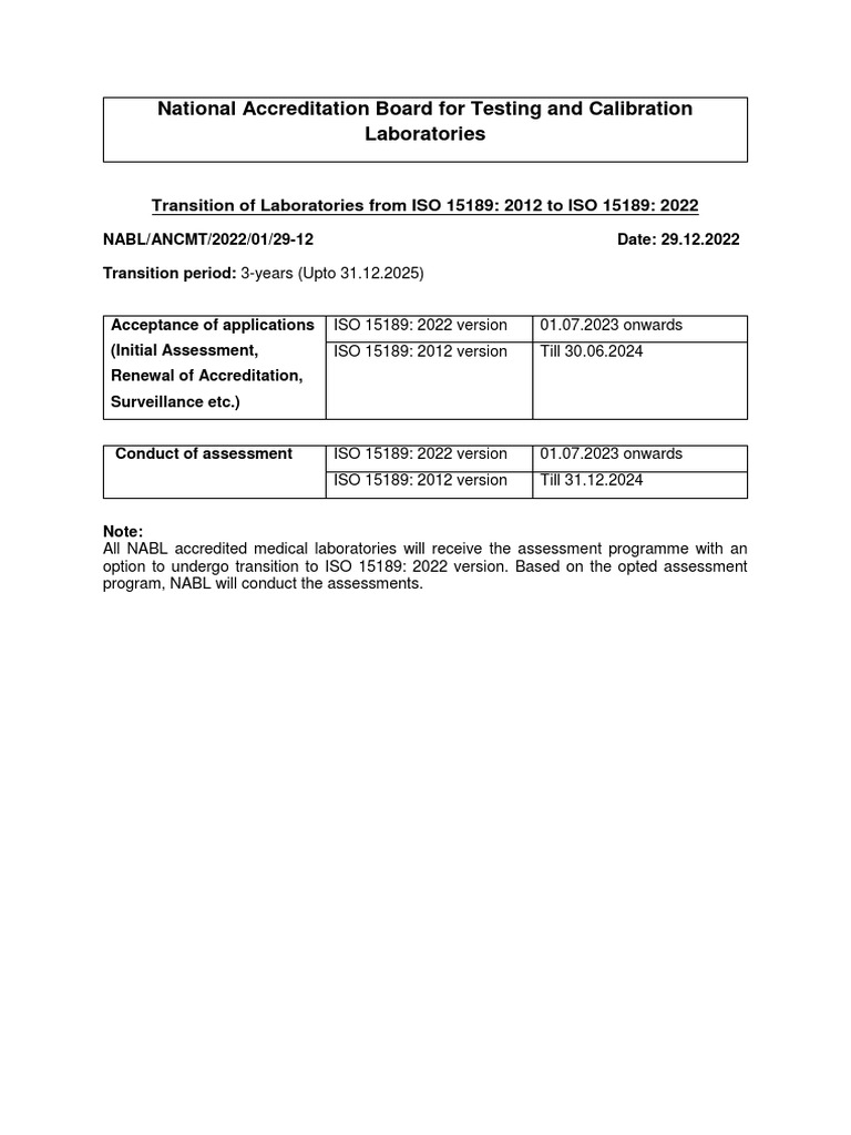 Transition of Laboratories From ISO 15181 | PDF