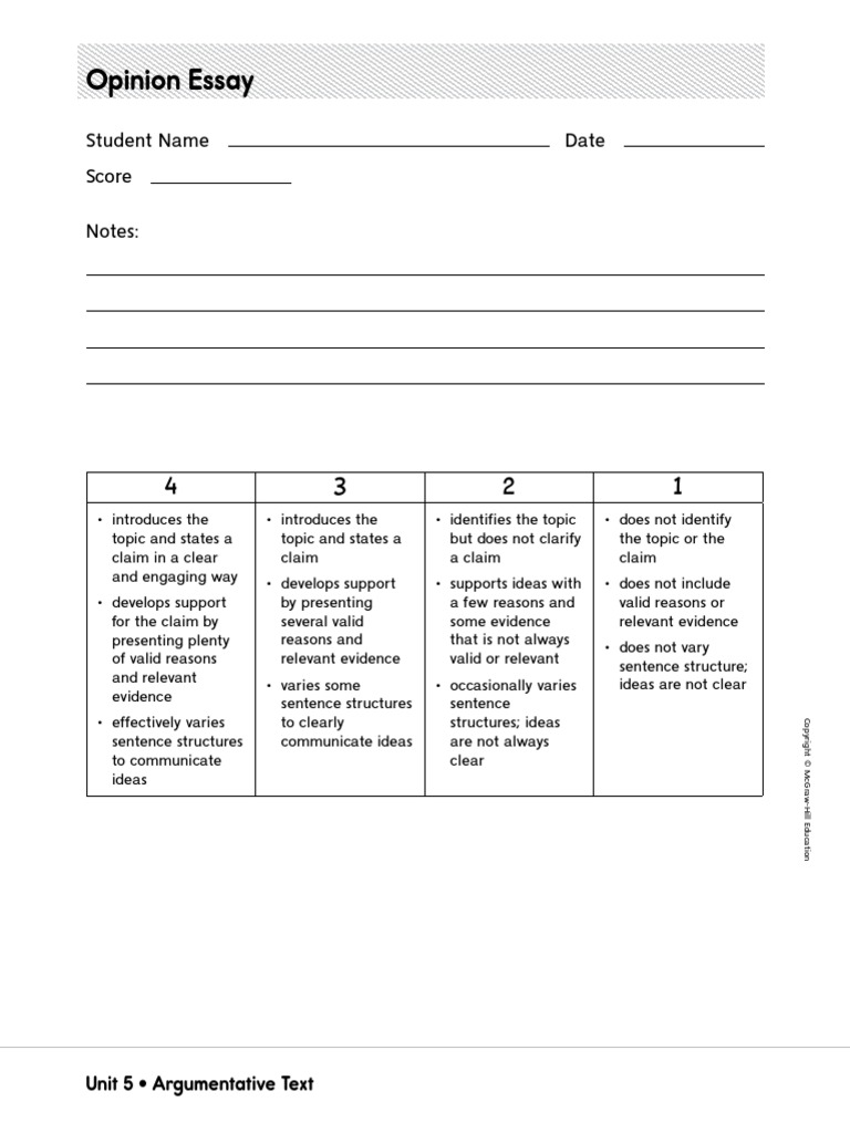 Opinion Essay Rubric | PDF