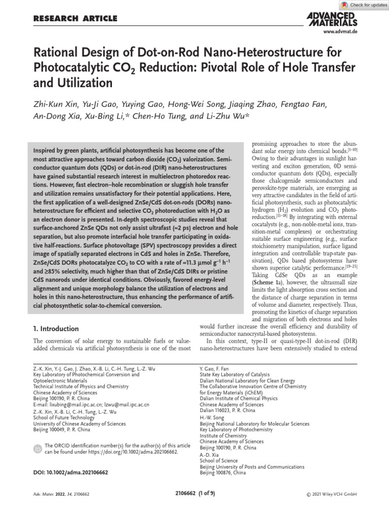 Advanced Materials - 2021 - Xin - Rational Design of Dot On Rod Nano ...