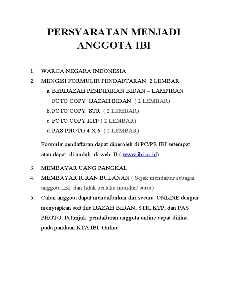 Syarat Pendaftaran Anggota IBI Online | PDF