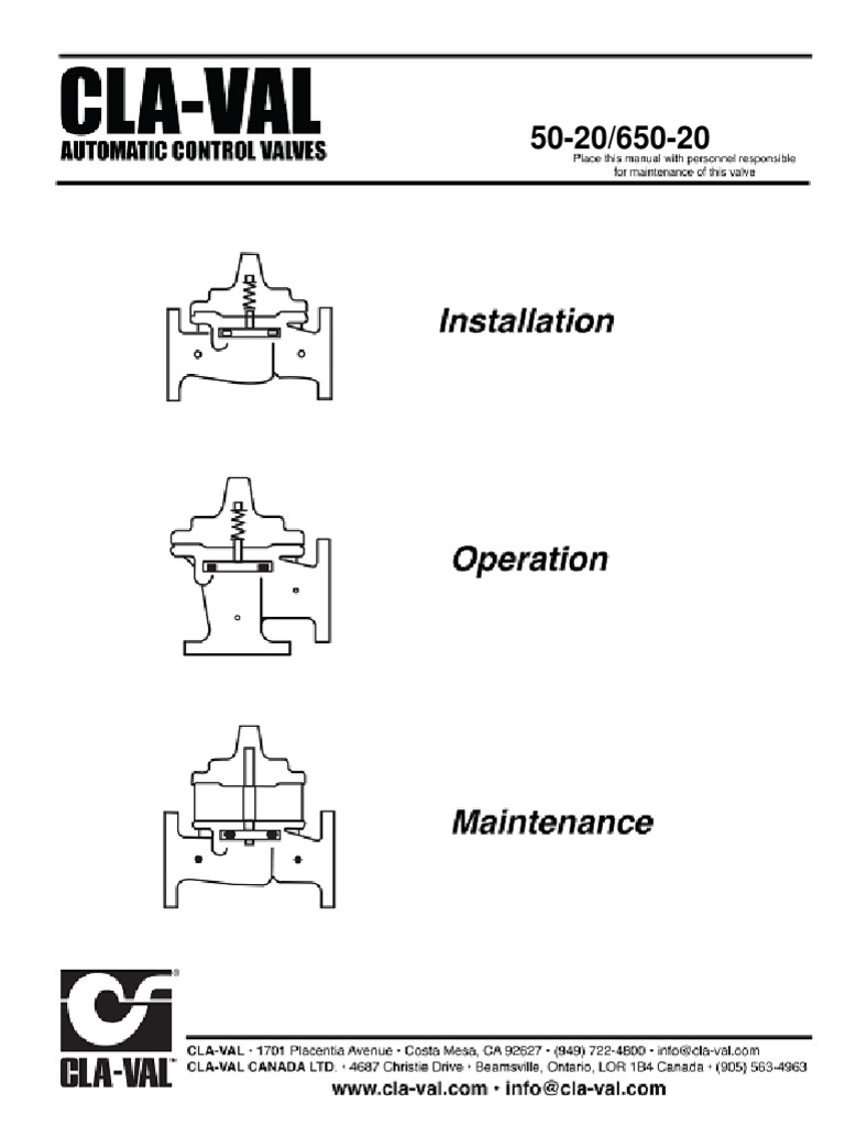 CLA VAL 50-20-Install-Operation-and-Maintenance-Manual | PDF | Valve ...