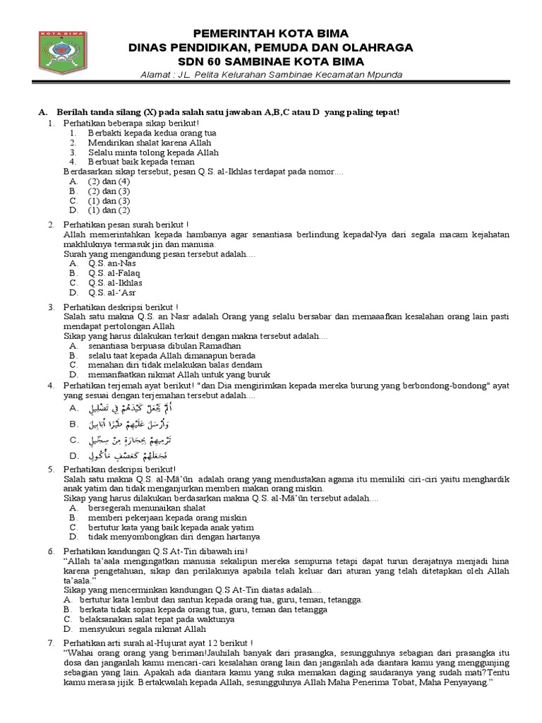 Soal US Kelas 6 PAIDB | PDF