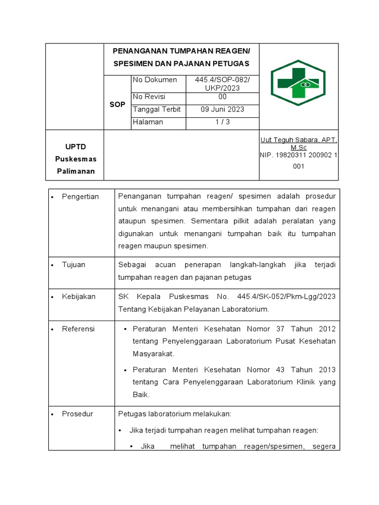 Prosedur Penanganan Tumpahan Reagen | PDF