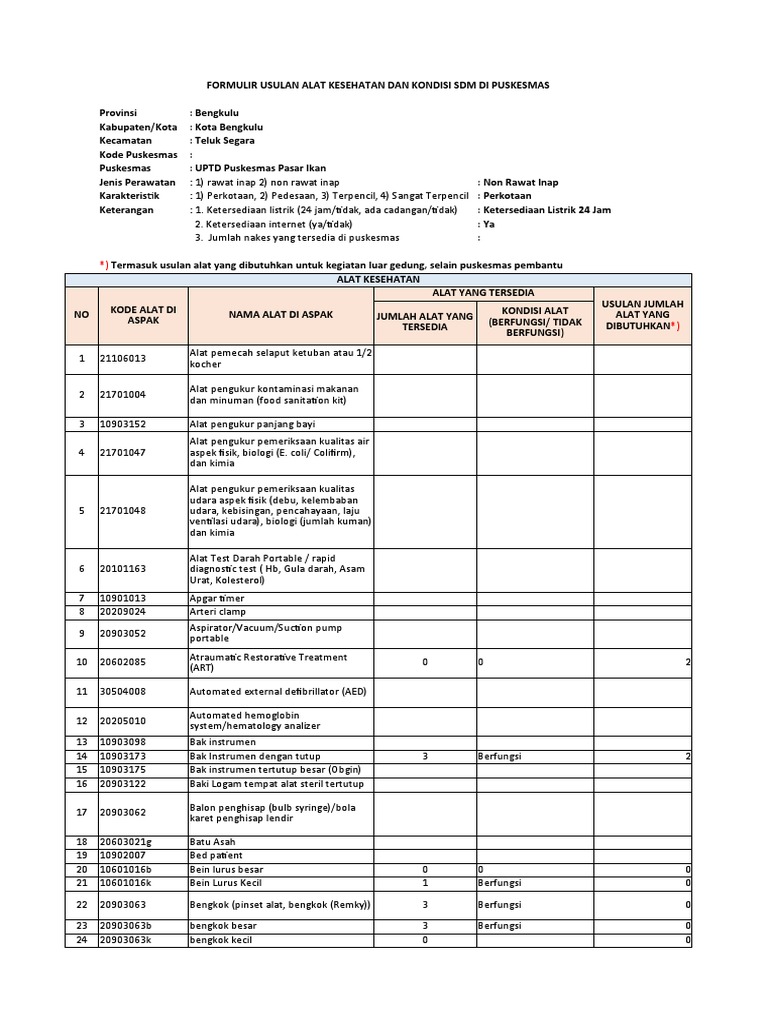 V3 Form Alat Puskesmas | PDF