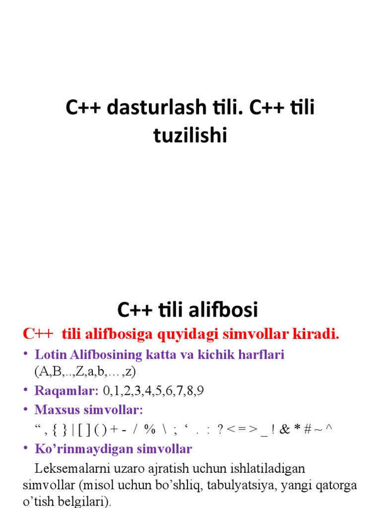 C++ Dasturlash Tili. C++ Tili Tuzilishi | PDF