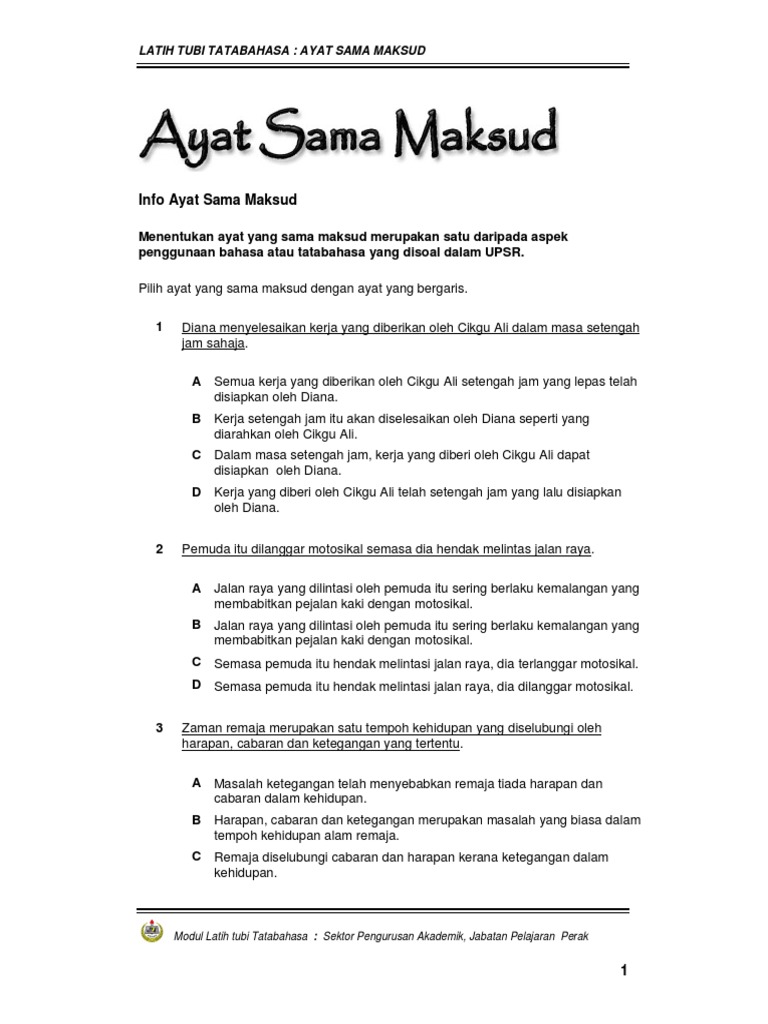 60 Soalan Ayat Sama Maksud | PDF