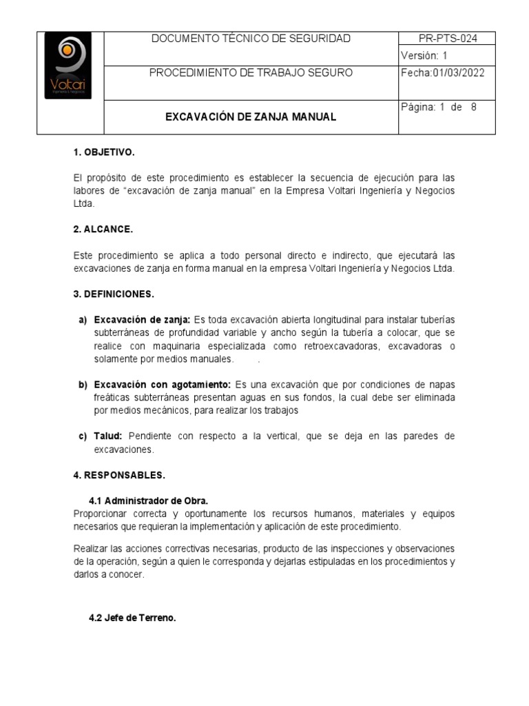 PR-PTS - 024 Excavación de Zanja Manual | PDF