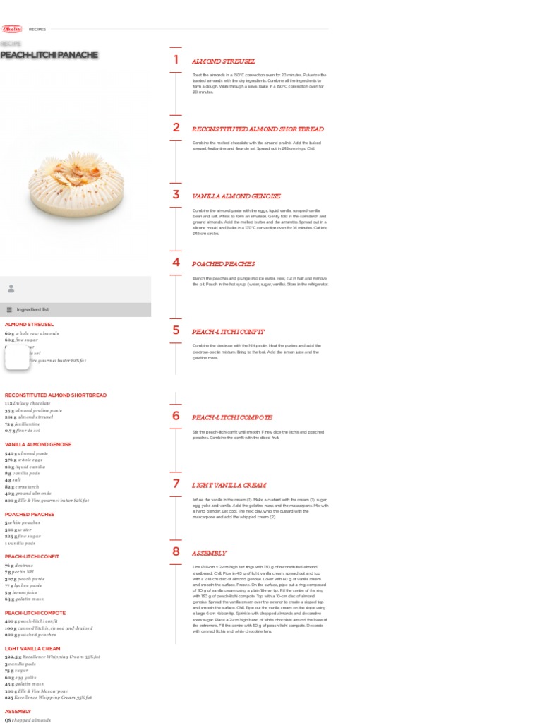 Peach-Litchi Panache Recipe Guide | PDF | Custard | Vanilla