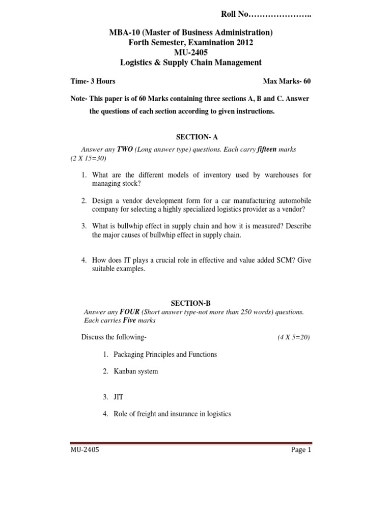 Supply Chain Management Questions Bank | PDF | Supply Chain | Supply ...