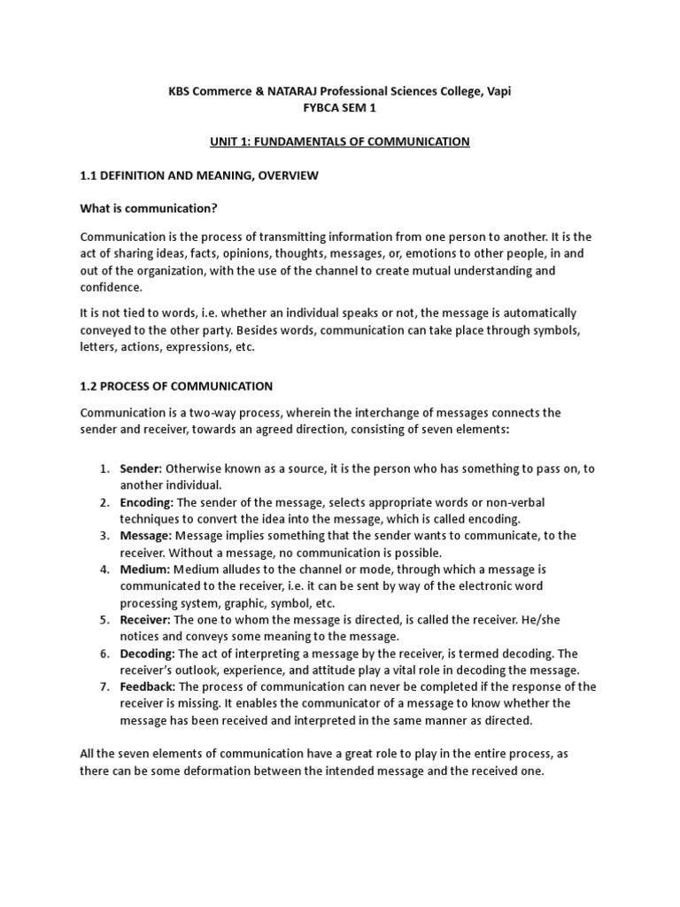 Unit 1 Fundamentals of Communication | PDF | Communication | Information