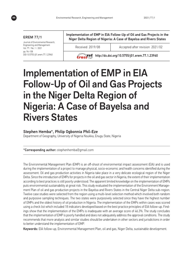 Implementation of EMP in EIA Follow-Up of Oil and Gas Projects in The ...