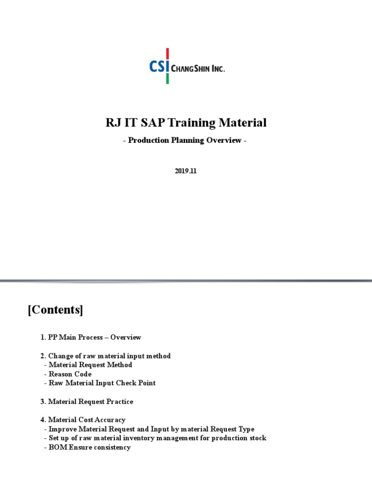 RJ IT - SAP Training Material - 3. Production Planning Overview | PDF