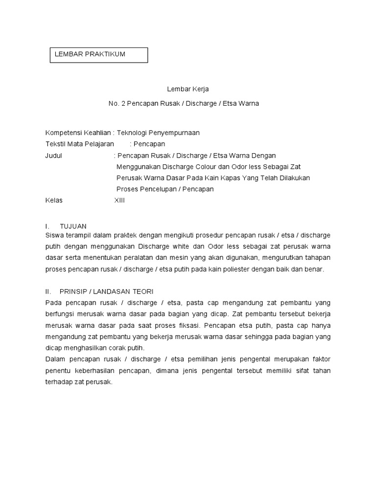 Pencapan Etsa Warna Odor Less | PDF | Seni | Teknologi & Rekayasa