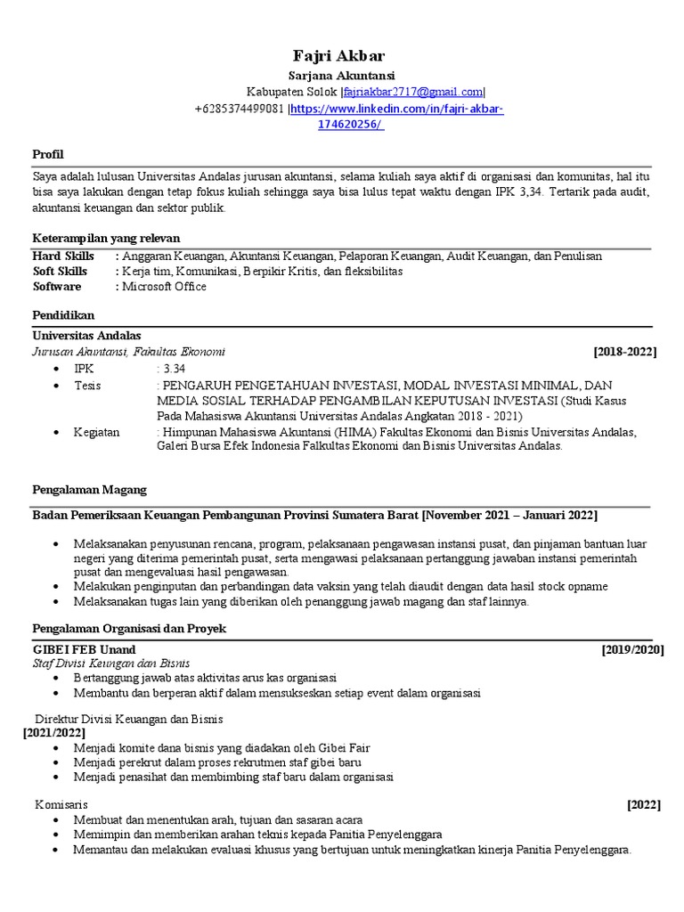 CV Fajri Akbar Ats - En.id | PDF