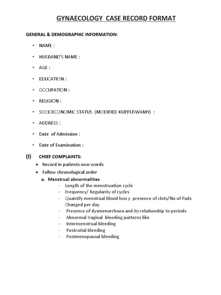 Gynaecology Case Record Template | PDF