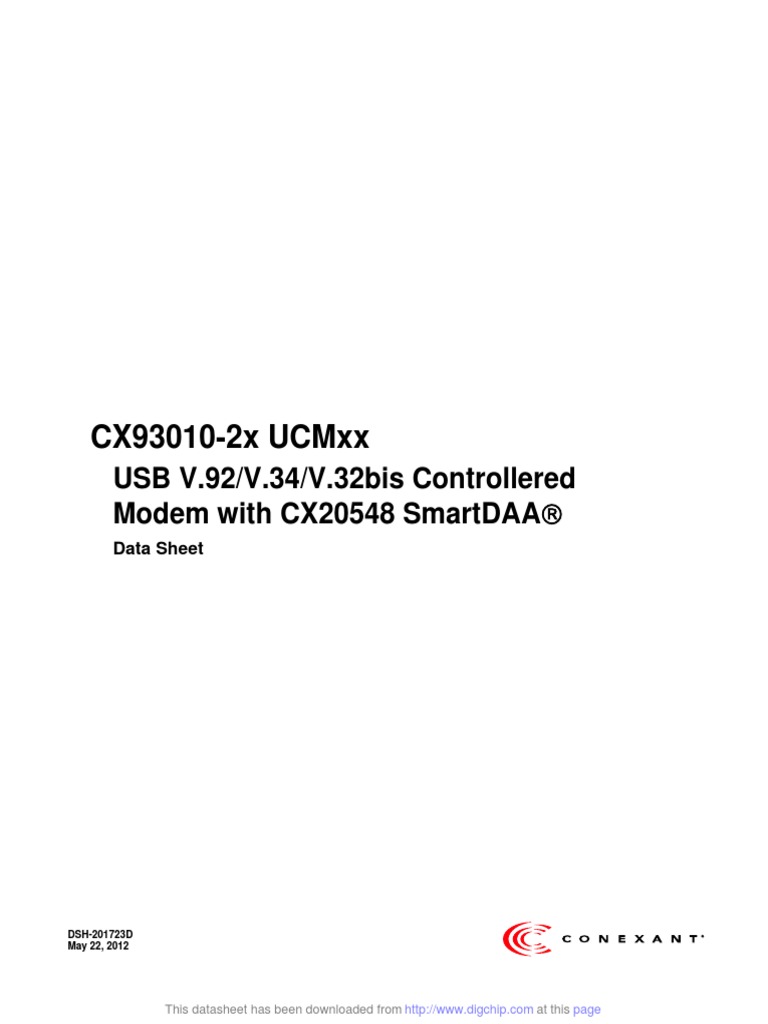 Cx93010-2X Ucmxx: Usb V.92/V.34/V.32Bis Controllered Modem With Cx20548 ...