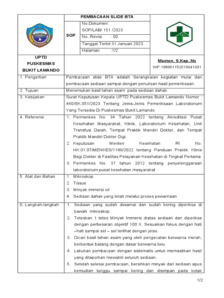 Sop Pembacaan Slide Bta Pdf