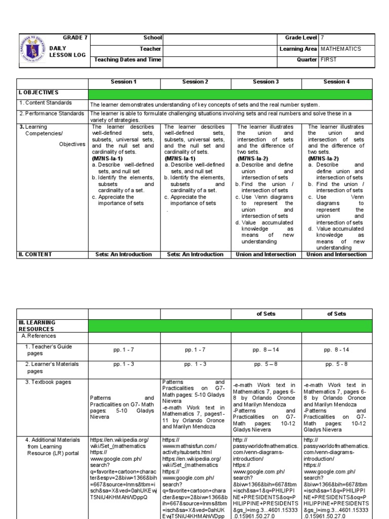 Grade 7 DLL 1st Quarter WEEK 1 | PDF