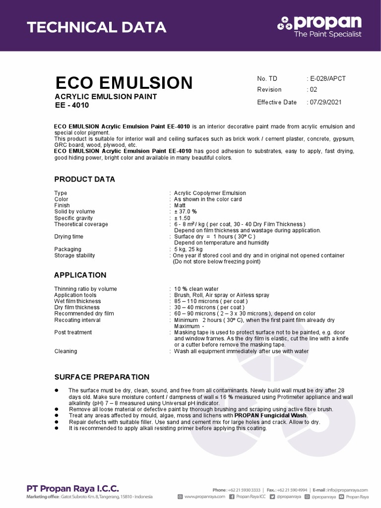 ECO EMULSION EE-4010 (Rev02) | PDF | Paint | Acrylic Paint