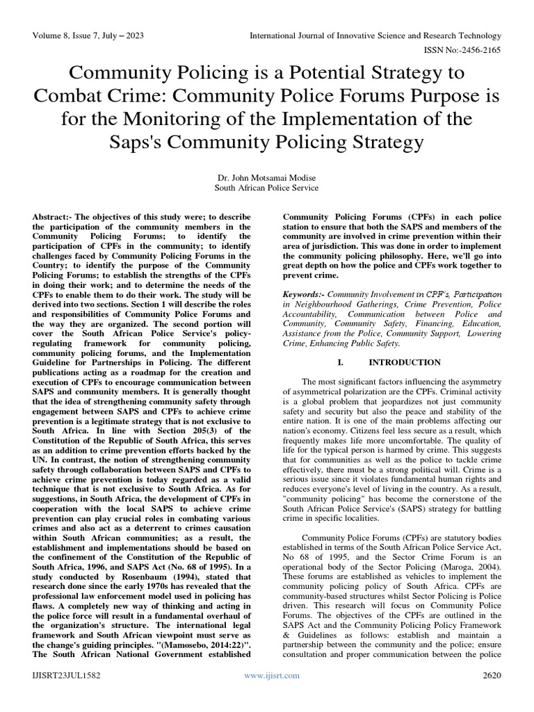 Community Policing Is A Potential Strategy To Combat Crime: Community ...