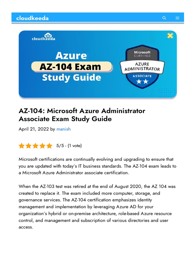 AZ 104 Microsoft Azure Administrator Associate Exam Study Guide PDF | PDF