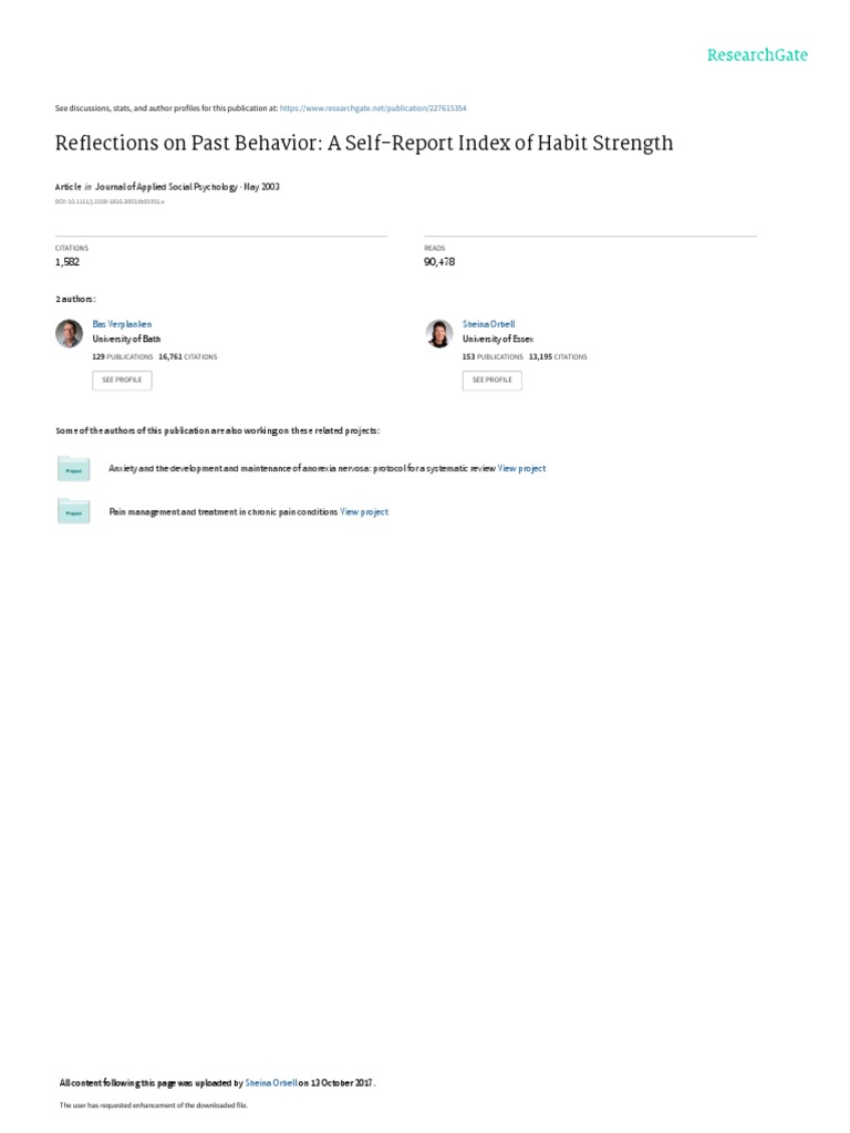 Reflections On Past Behavior A Self-Report Index o | PDF | Science ...