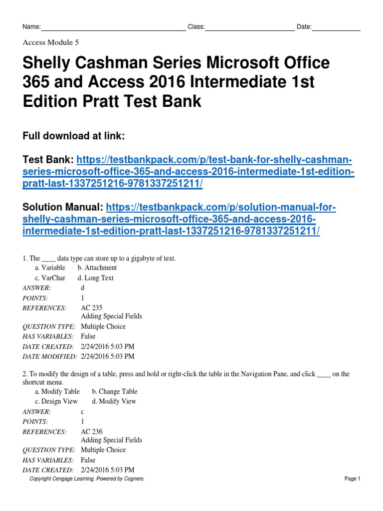 Shelly Cashman Series Microsoft Office 365 and Access 2016 Intermediate ...