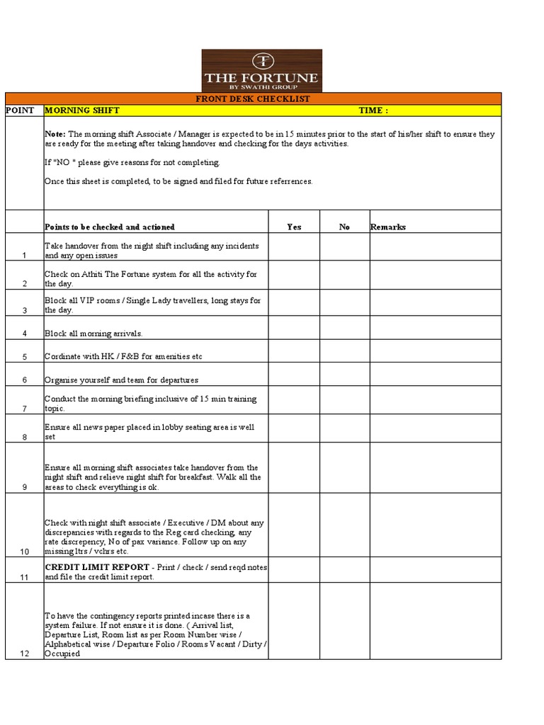 Front Office Checklist - July, 2023 | PDF