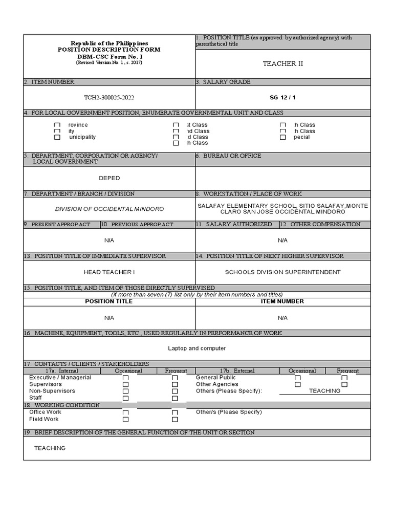 Teacher II Position Description Form | PDF