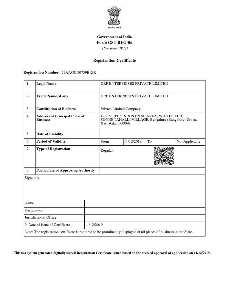 Karnataka GST Certificate | PDF