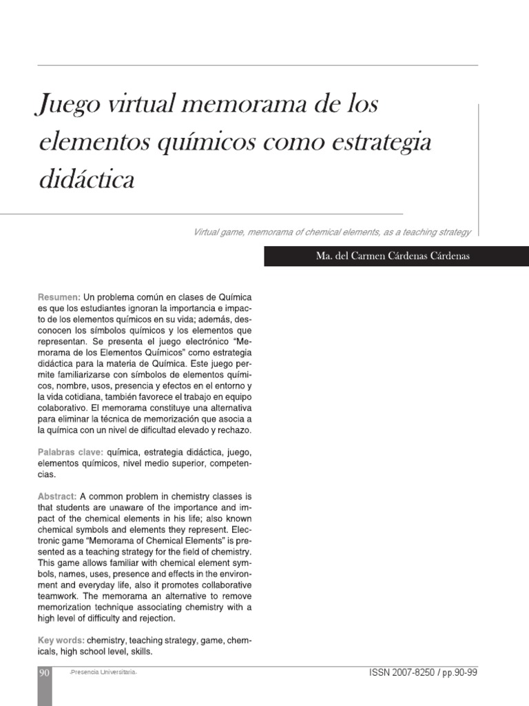 Juego Virtual Memorama de Los Elementos Químicos Como Estrategia Didáctica | PDF | Evaluación ...