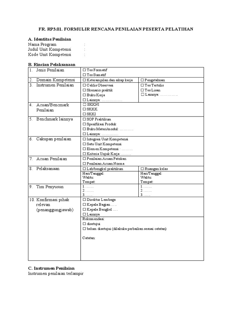Formulir Rencana Penilaian Pelatihan | PDF | Komputer | Teknologi ...