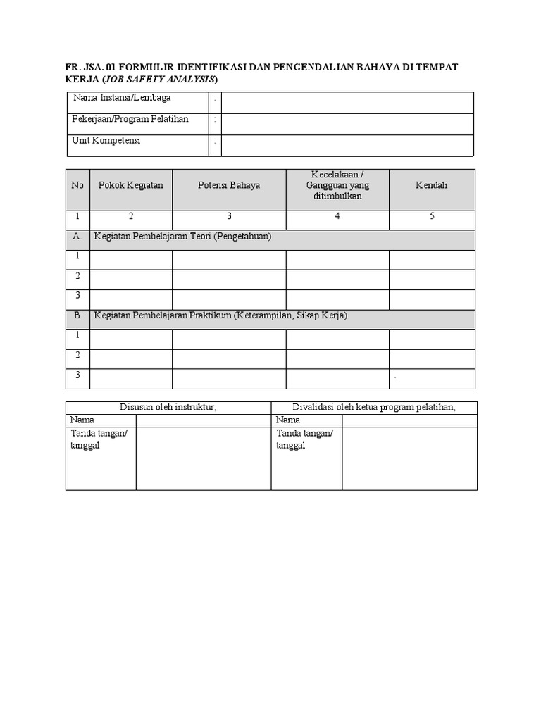 Formulir JSA Identifikasi Bahaya | PDF