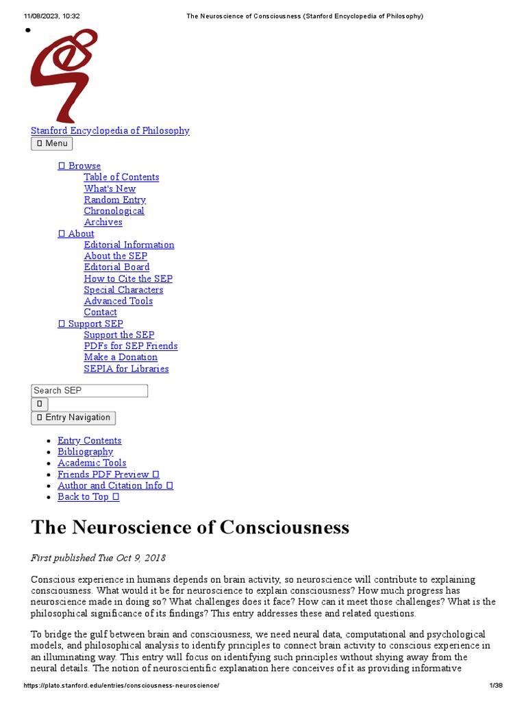 The Neuroscience of Consciousness (Stanford Encyclopedia of Philosophy ...