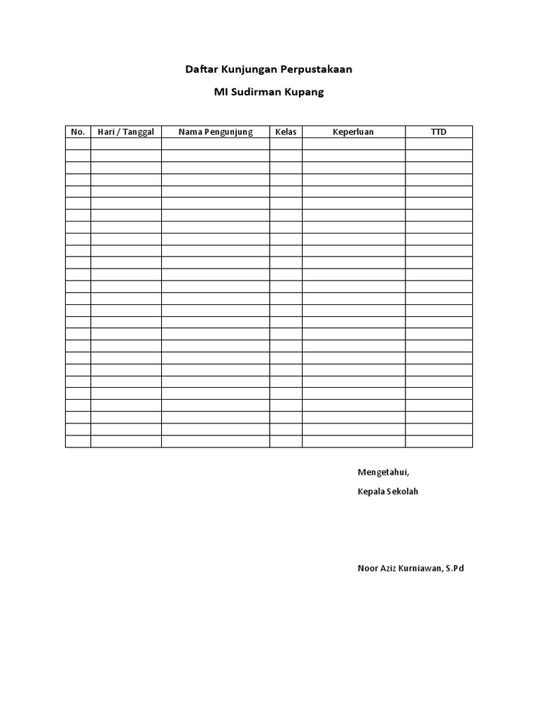 Daftar Kunjungan Perpustakaan | PDF