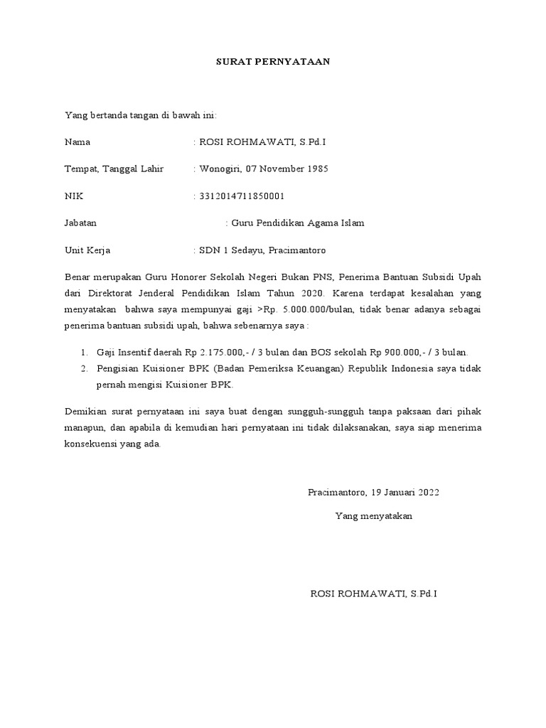 SURAT PERNYATAAN Sanggah BSU | PDF