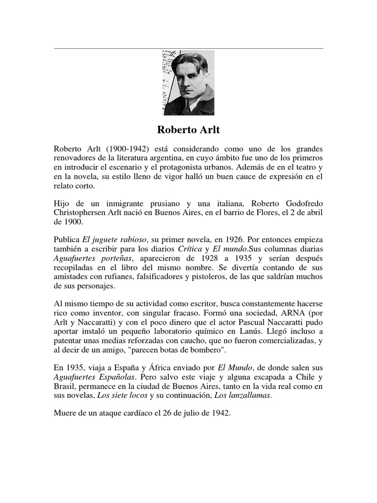 Vida y obra de Roberto Arlt | PDF | Historia | Ficción general