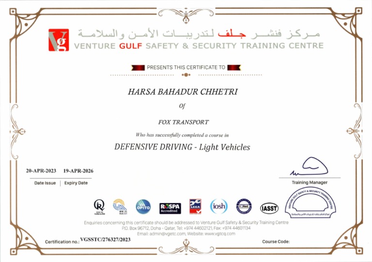 Defensive Driving Certificate | PDF