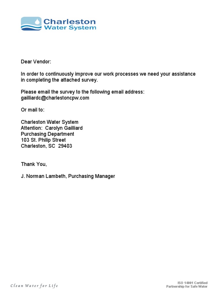 Suppliers Survey - Letter | PDF
