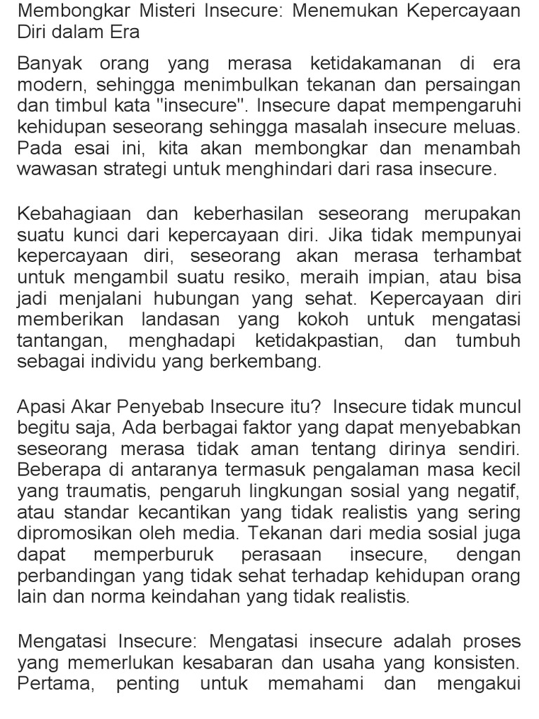 Esai Insecure | PDF | Pengembangan Diri
