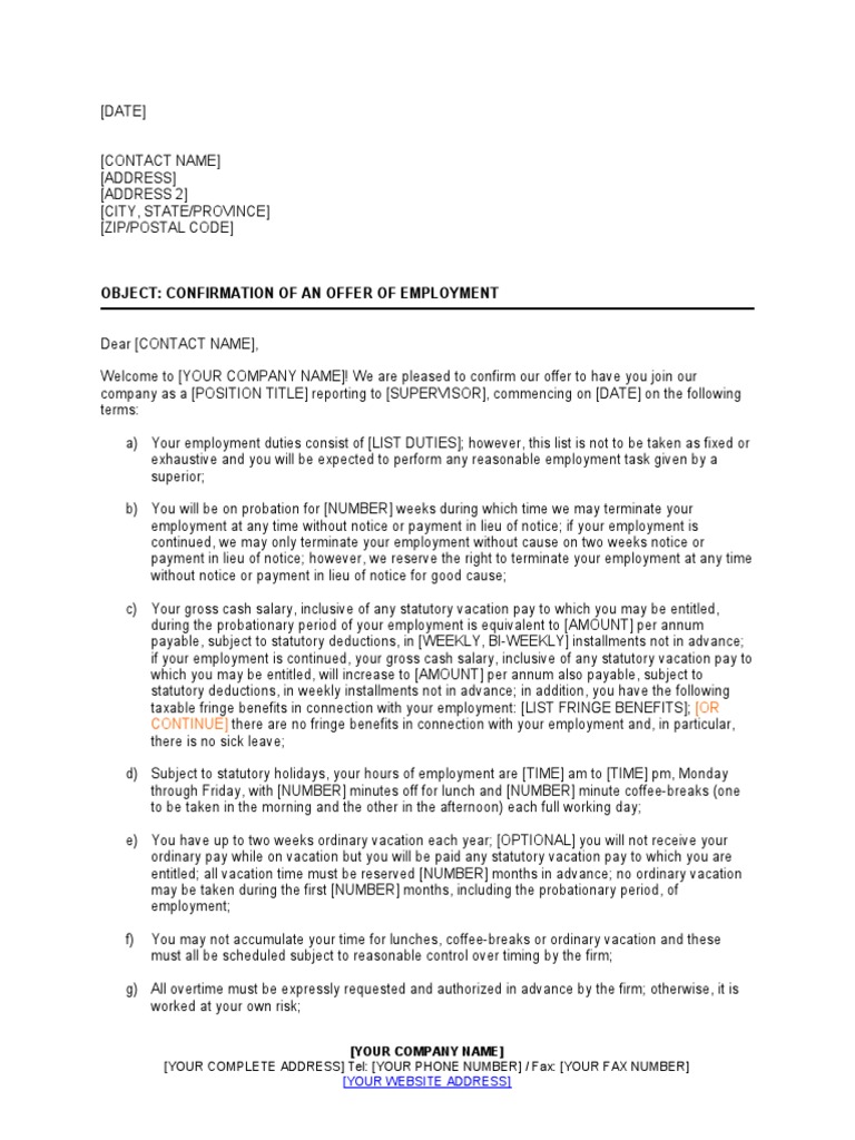 letter-confirming-employment-terms-D589 | PDF | Employment | Employee ...