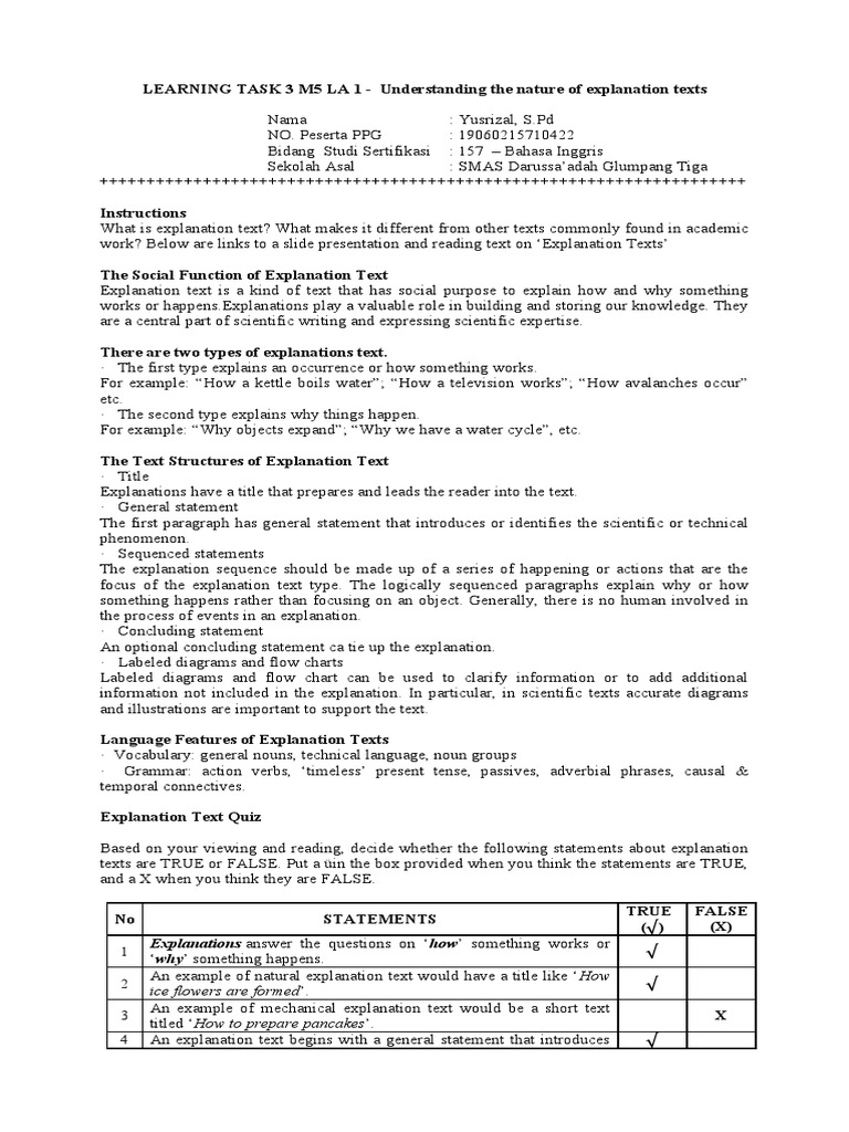 Learning Task 1 M5 La 1 Understanding The Nature Of Explanation Texts Download Free Pdf 