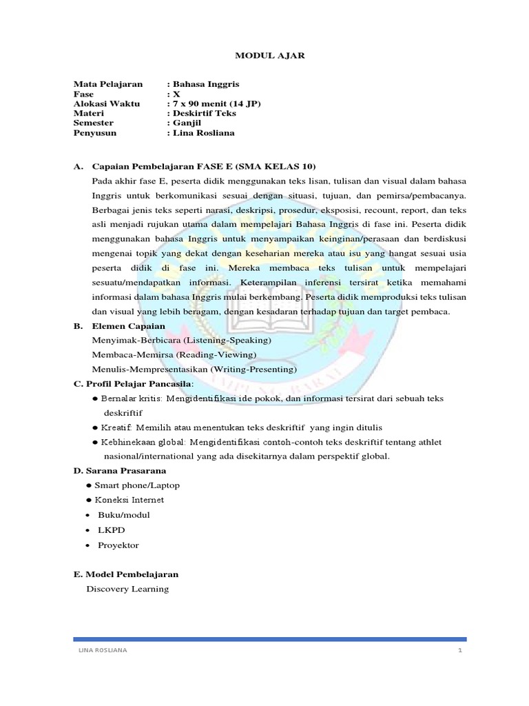 Modul Ajar Bahasa Inggris Kelas X | PDF | Karier & Perkembangan