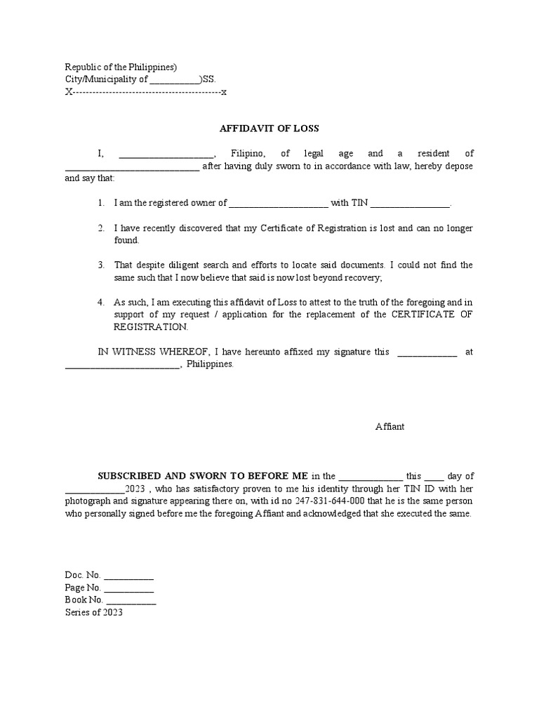 Affidavit - of - Loss COR BIR | PDF