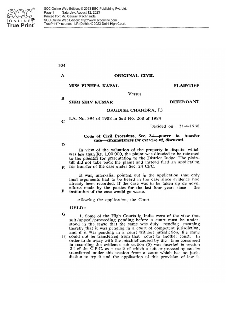 Pushpa Kapal v. Shiv Kumar, 1988 SCC OnLine Del 73 | PDF