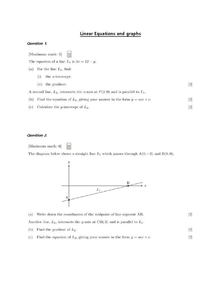 IB AI SL Linear equation and graph Questions | PDF
