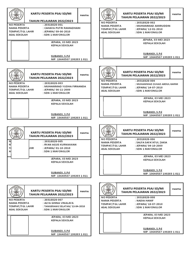 Kartu Meja Psaj | PDF