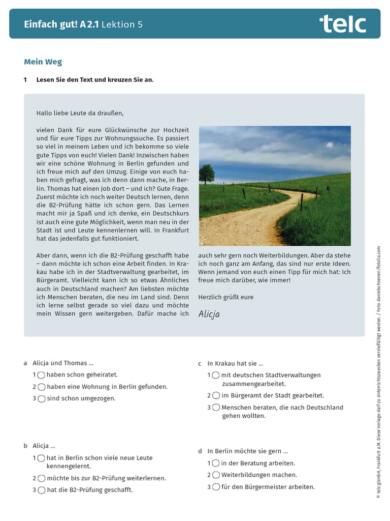 Einfach Gut A2.1 Lektion 5 Lesetext Mein Weg | PDF