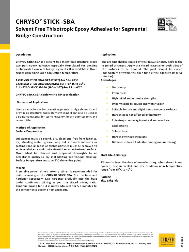 Chryso - STICK SBA | PDF | Concrete | Adhesive