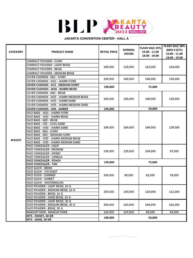 Price List BLP at JXB 1 2023 Hall A. | PDF | Human Appearance | Foods